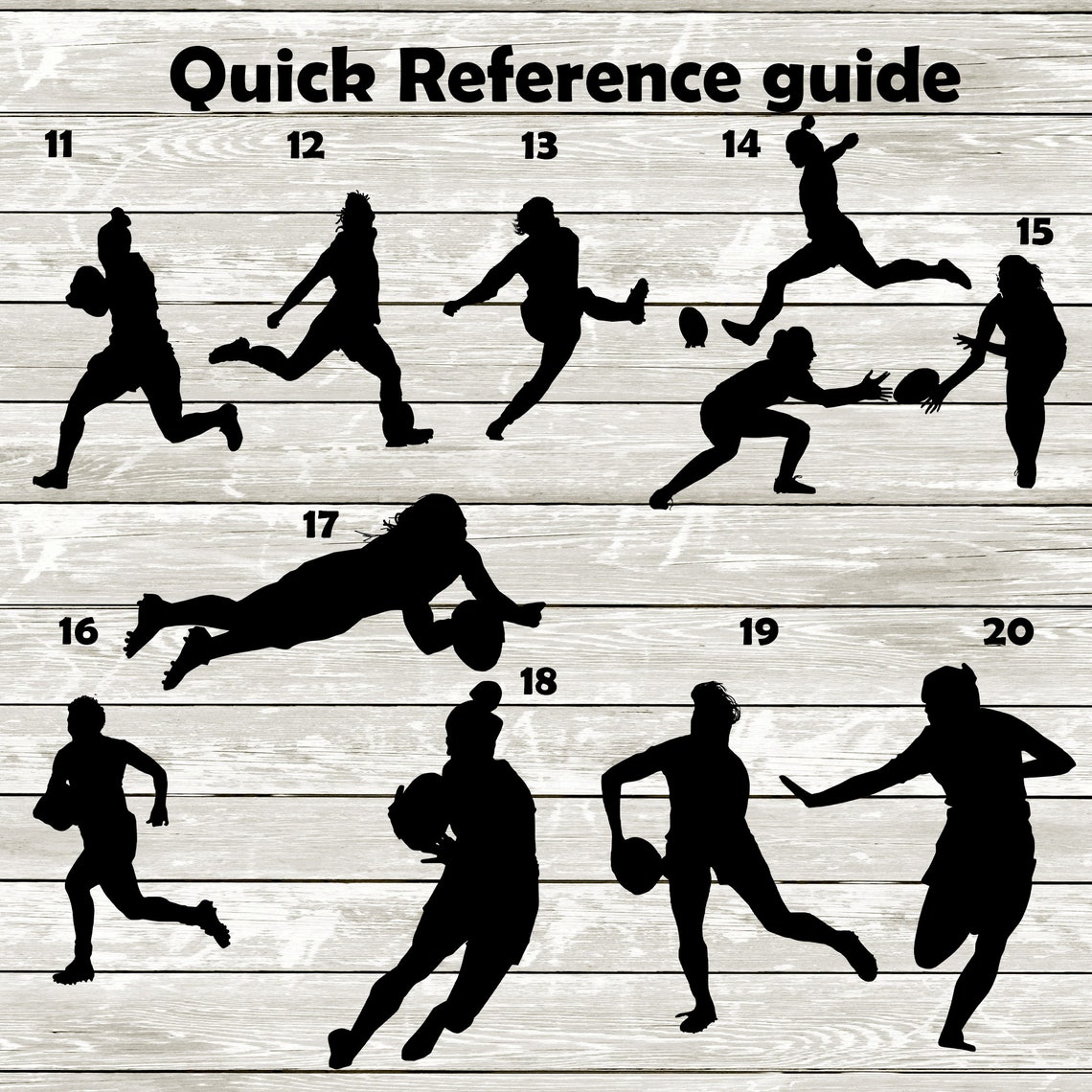 Rugby Women Silhouette Pack - 20 Women Rugby Player Designs Digital ...
