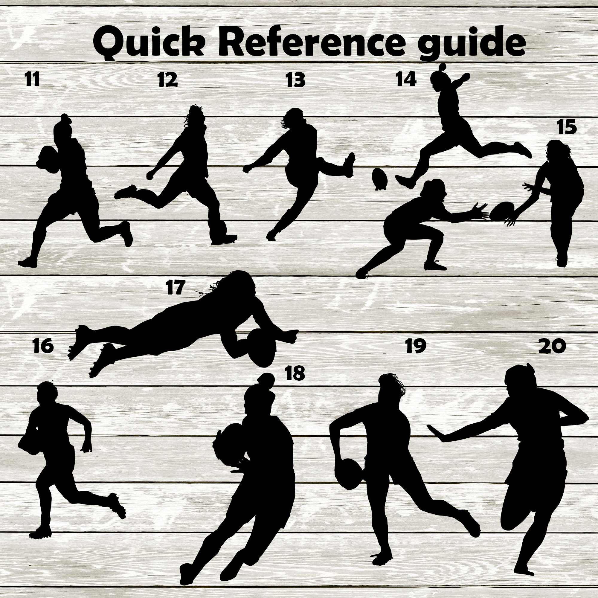 Rugby Women Silhouette Pack - 20 Women Rugby Player Designs Digital ...