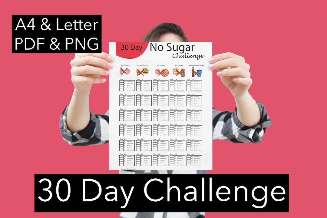 30 Day No Sugar Challenge | No Sugar Tracker | Sugar Detox | Avoid ...