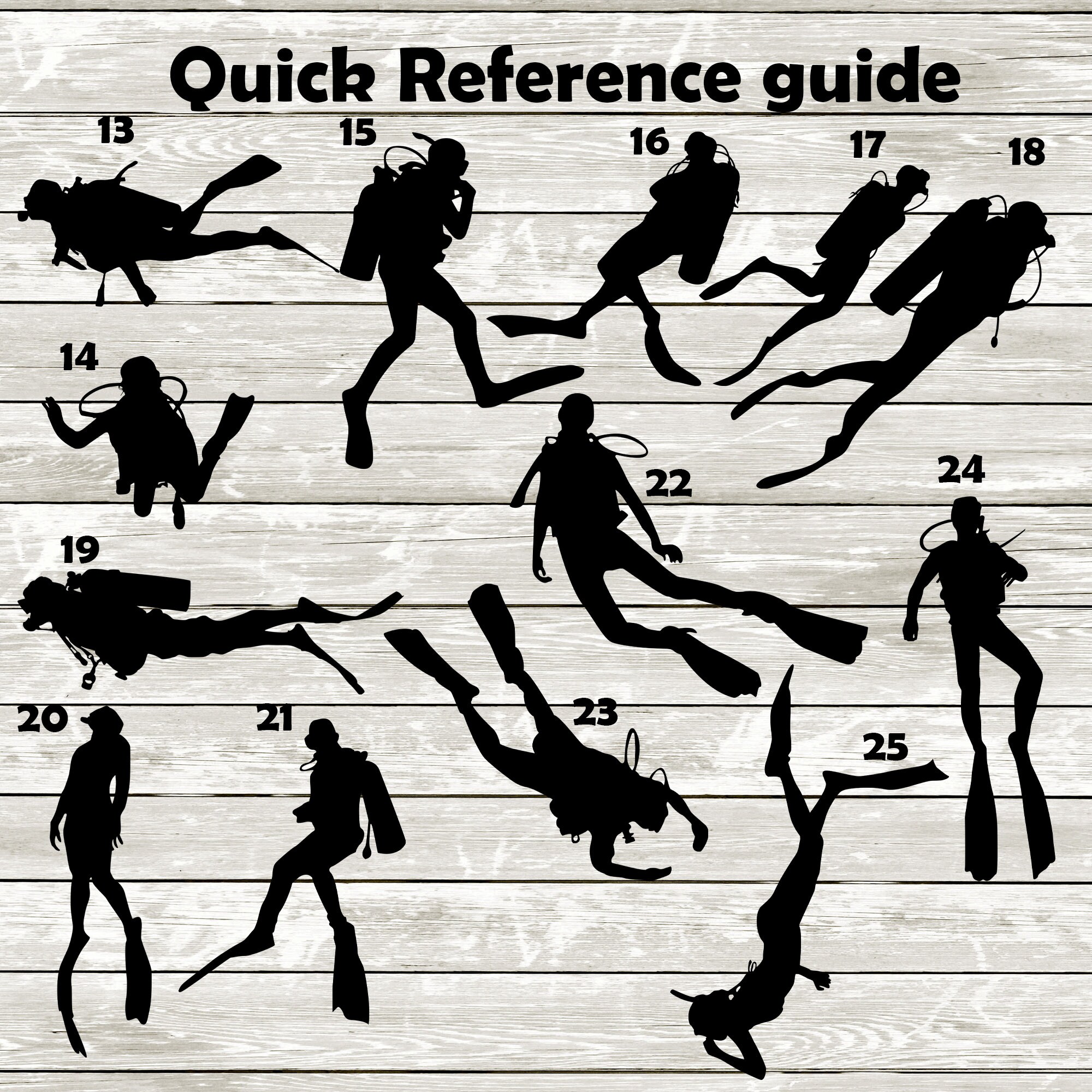 Scuba Silhouette Pack - 25 Scuba Diver Designs Digital Download |25 Png ...