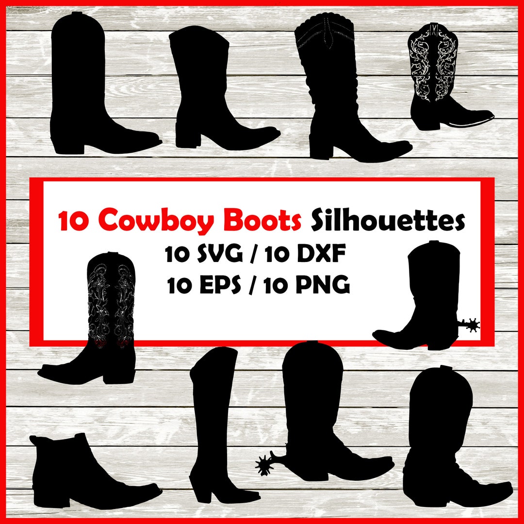 Cowboy Boot Silhouette - 10 Designs | Digital Download | SVG, PNG, EPS ...