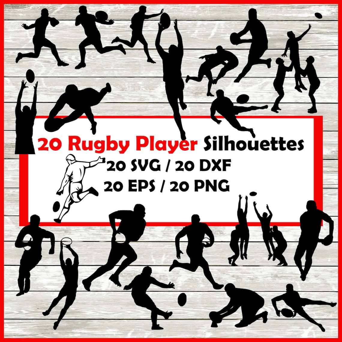 Rugby Silhouette Pack 20 Rugby Player Designs Digital Download 20 Png ...