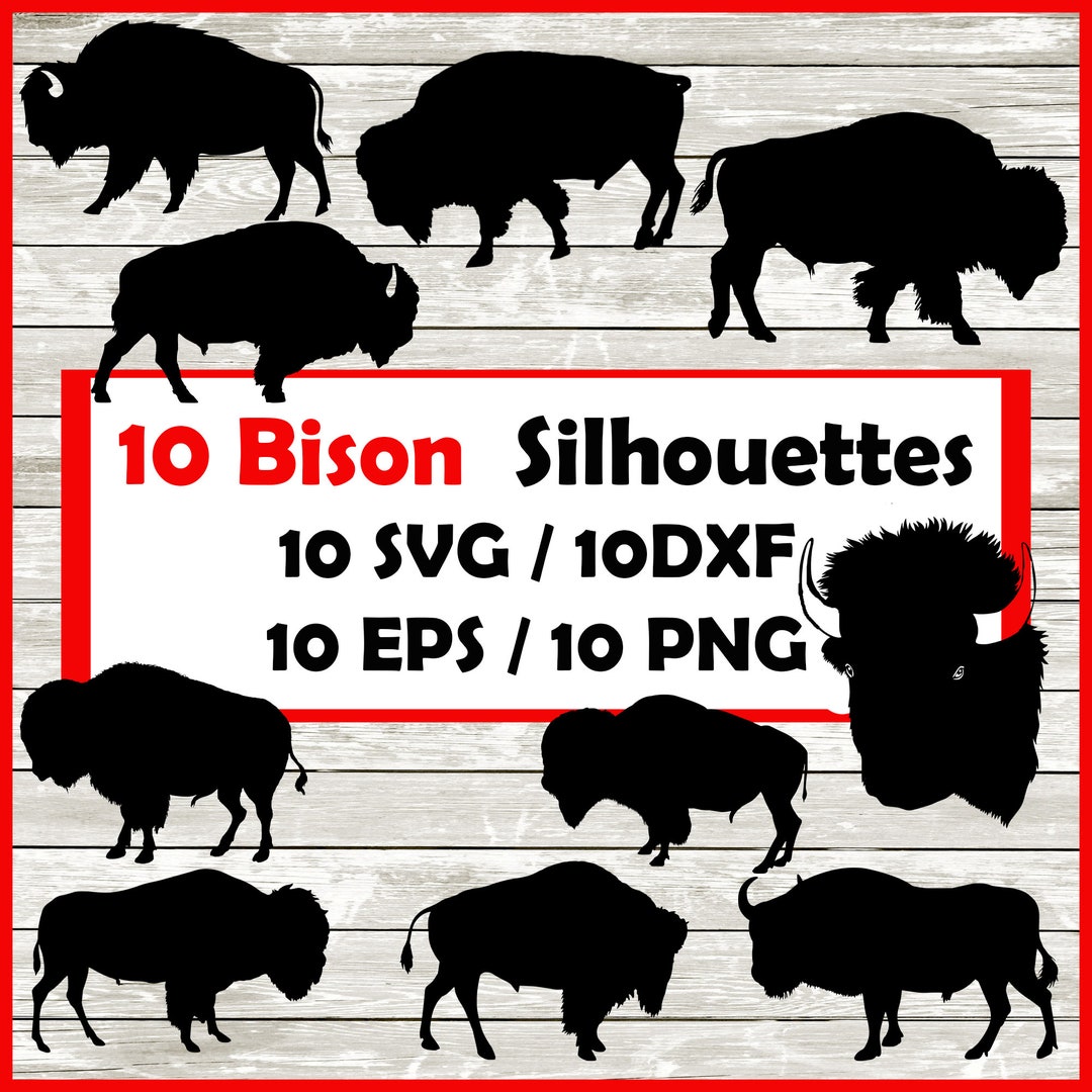 Bison Silhouette Pack - 10 Designs | Digital Download | 10 Png , SVG ...