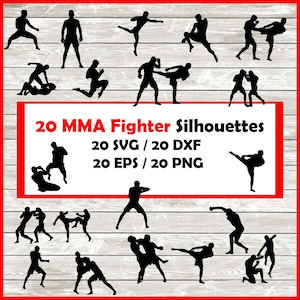 Mma Fighter Silhouette Pack - 20 Mixed Martial Arts Designs Digital ...