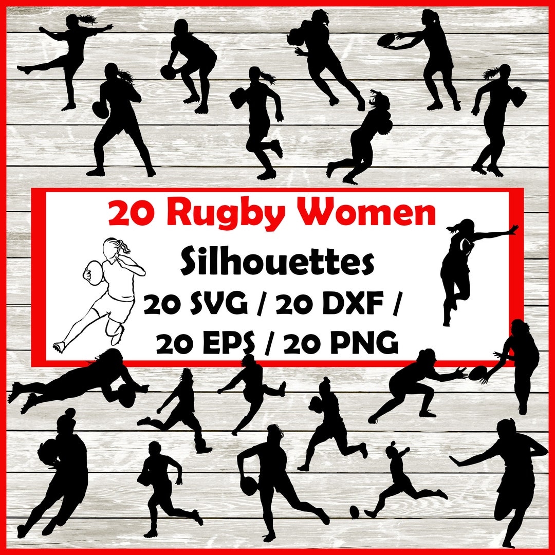Rugby Women Silhouette Pack - 20 Women Rugby Player Designs Digital ...