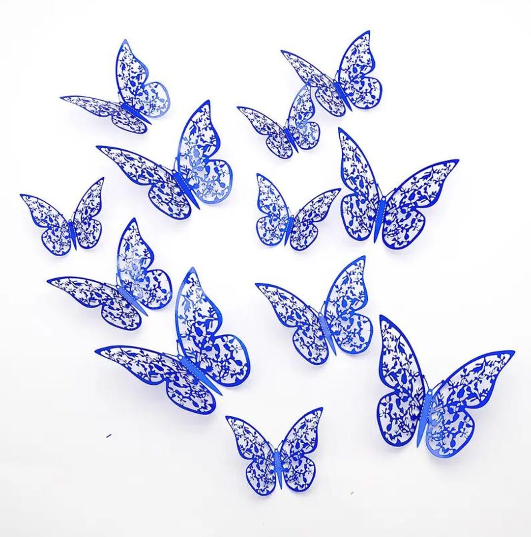 12pcs Blue Butterfly Cake Topper Set, Cake Decoration, Cupcake Topper ...