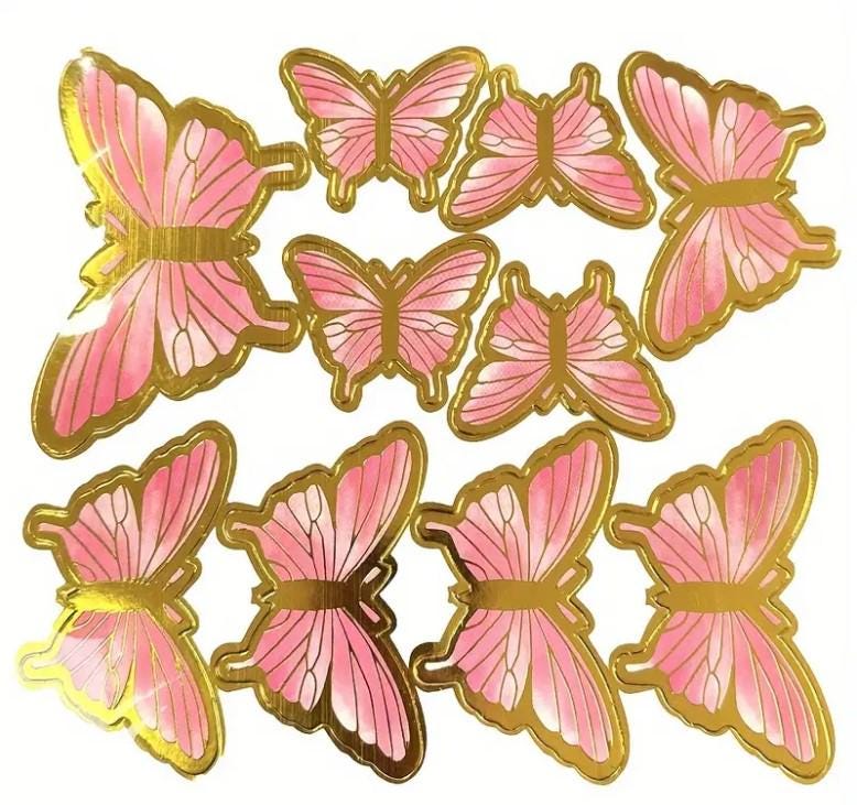 10pcs Pink Gold Butterfly Cake Topper Set With Wire Sticks and Glue ...