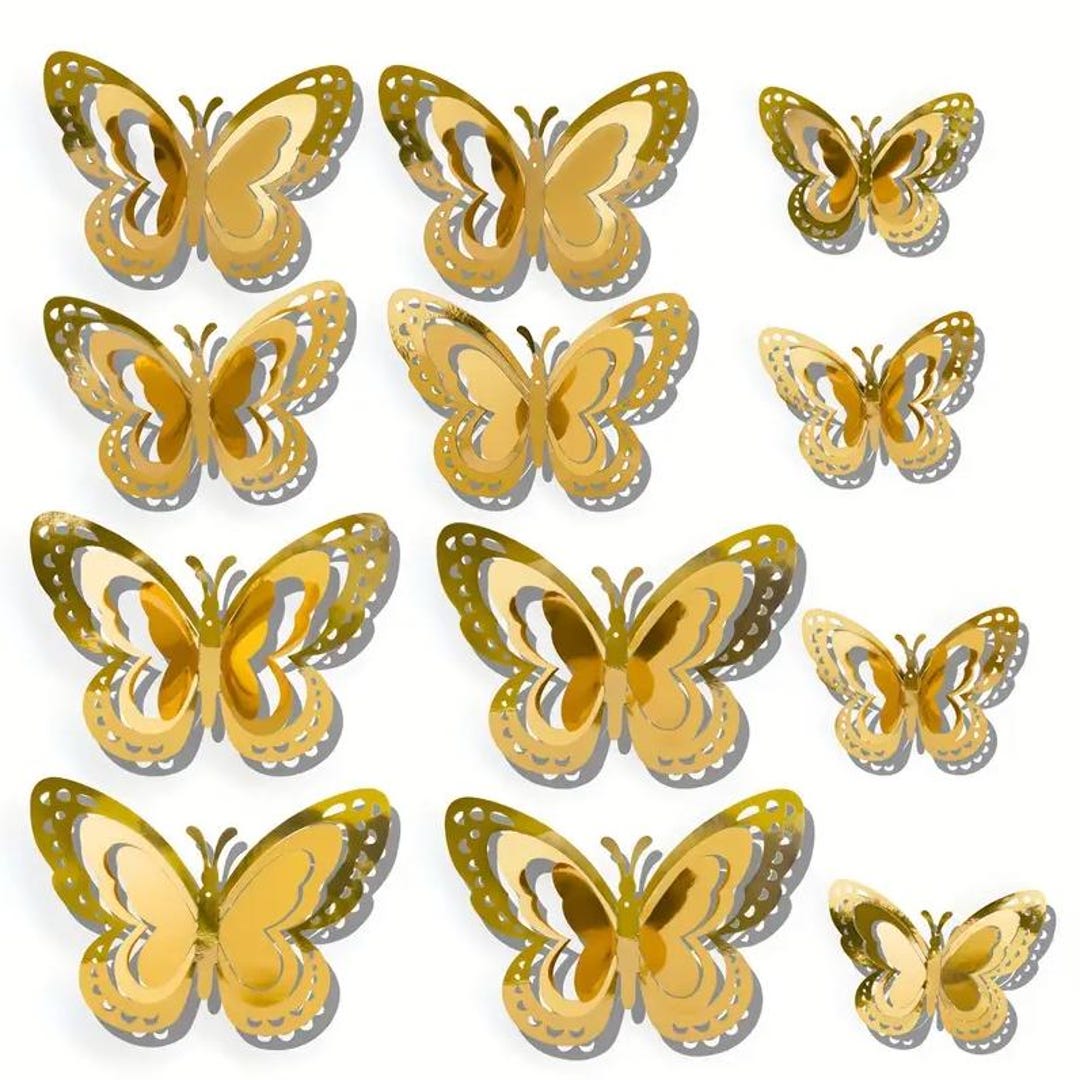12pcs Gold Butterfly Cake Topper Set, Cake Decoration, Cupcake Topper ...