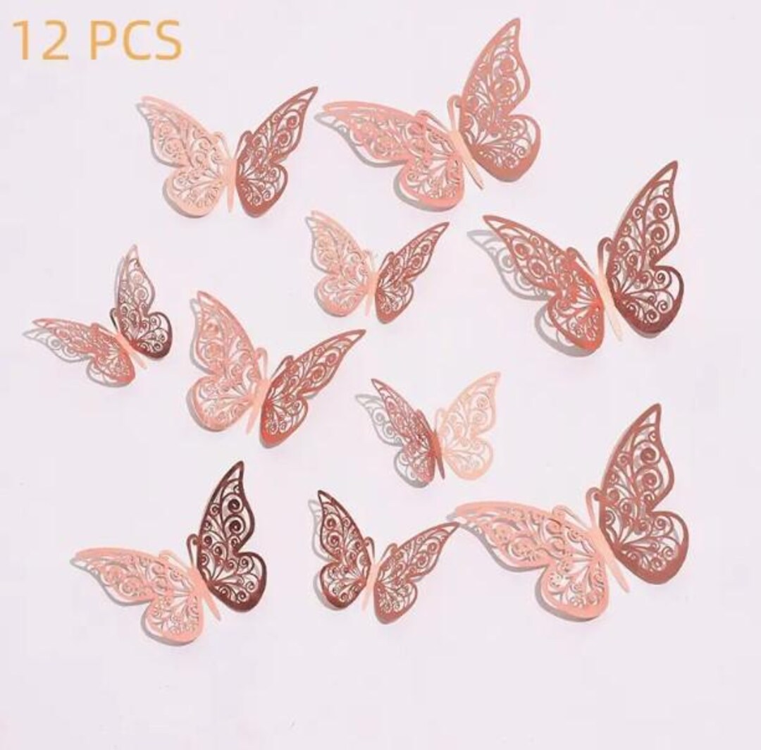 12pcs Rose Gold Butterfly Cake Topper Set, Cake Decoration, Cupcake ...