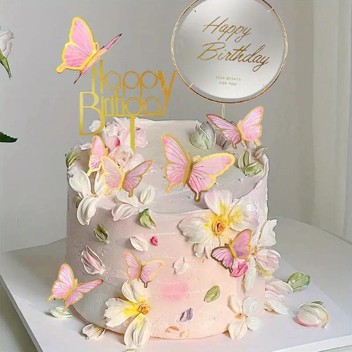 10pcs Pink Gold Butterfly Cake Topper Set With Wire Sticks and Glue ...