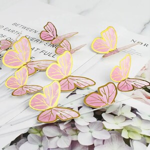 10pcs Pink Butterfly Cake Topper Set With Wire Sticks and Glue Dots ...