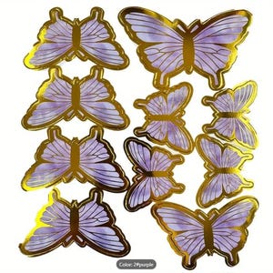 10pcs Purple Gold Butterfly Cake Topper Set With Wire Sticks and Glue ...