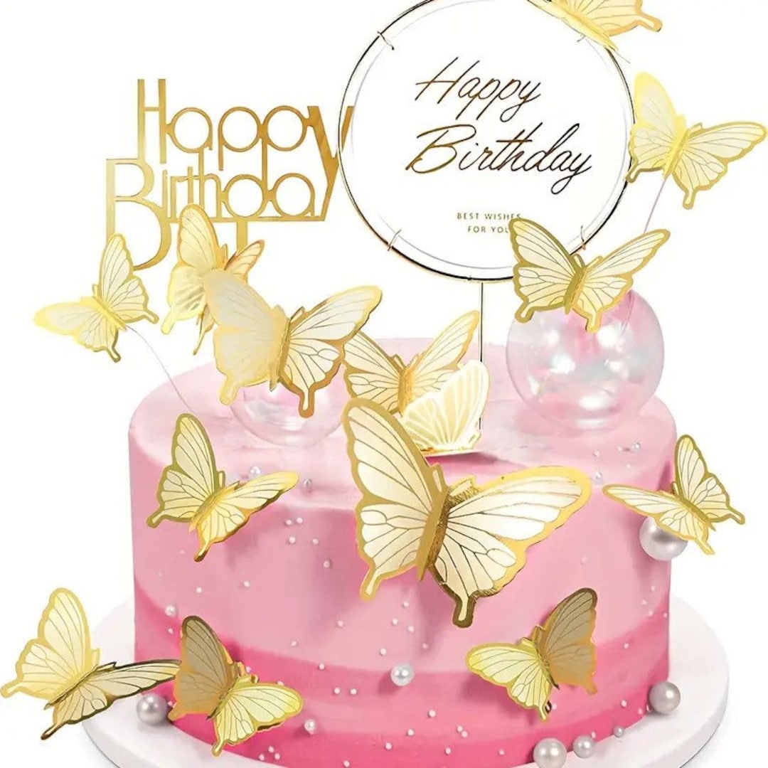 10pcs Yellow Butterfly Cake Topper Set With Wire Sticks and Glue Dots ...
