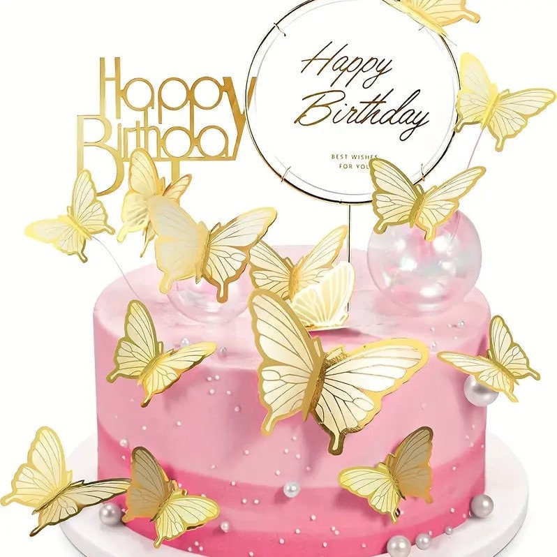10pcs Yellow Butterfly Cake Topper Set With Wire Sticks and Glue Dots ...