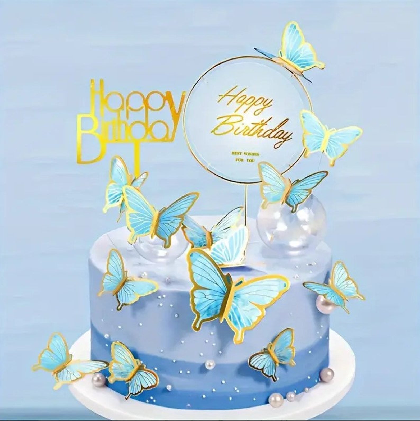 10pcs Blue Butterfly Cake Topper Set With Wire Sticks and Glue Dots ...