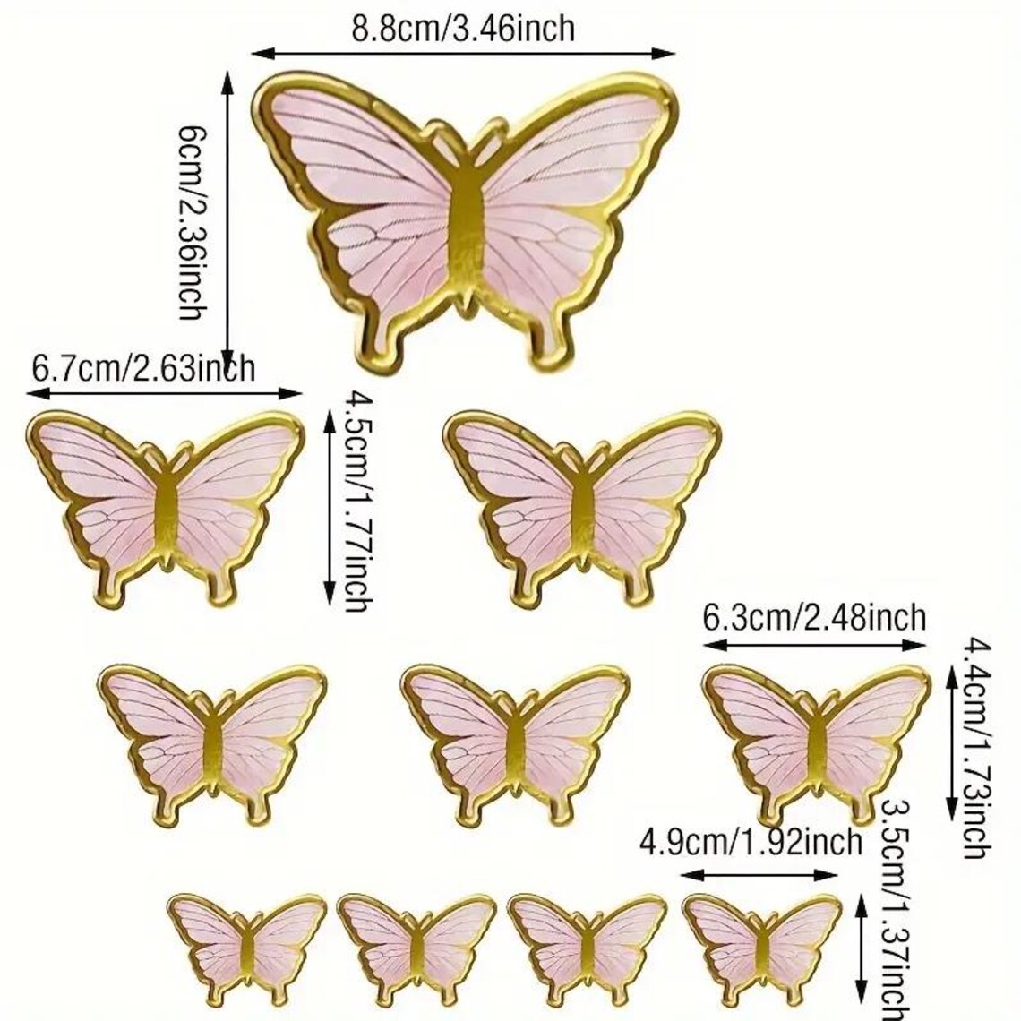 10pcs Pink Gold Butterfly Cake Topper Set With Wire Sticks and Glue ...