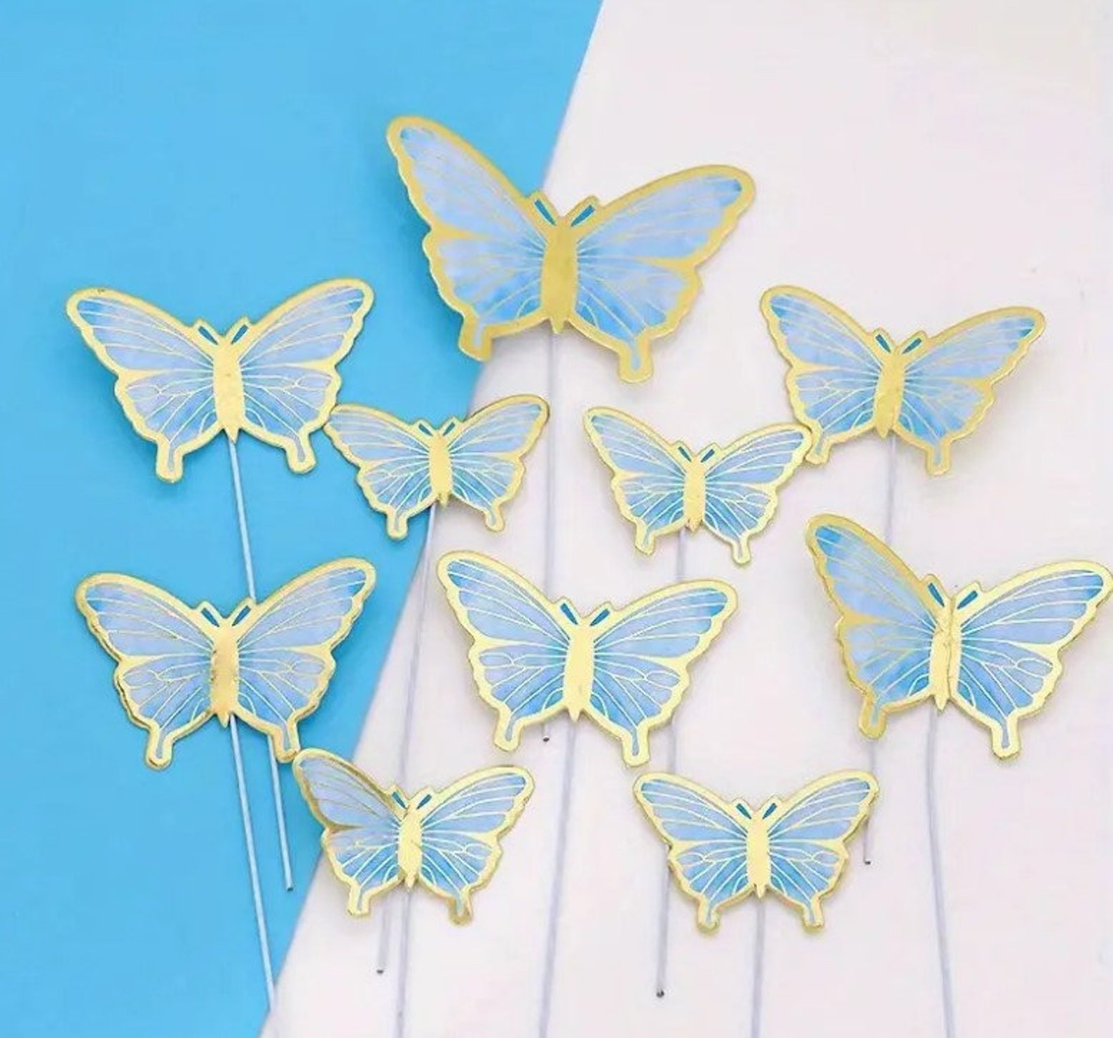 10pcs Blue Butterfly Cake Topper Set With Wire Sticks and Glue Dots ...