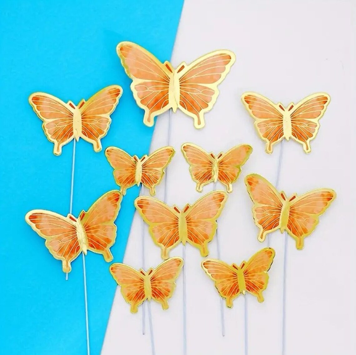 10pcs Orange Butterfly Cake Topper Set With Wire Sticks and Glue Dots ...