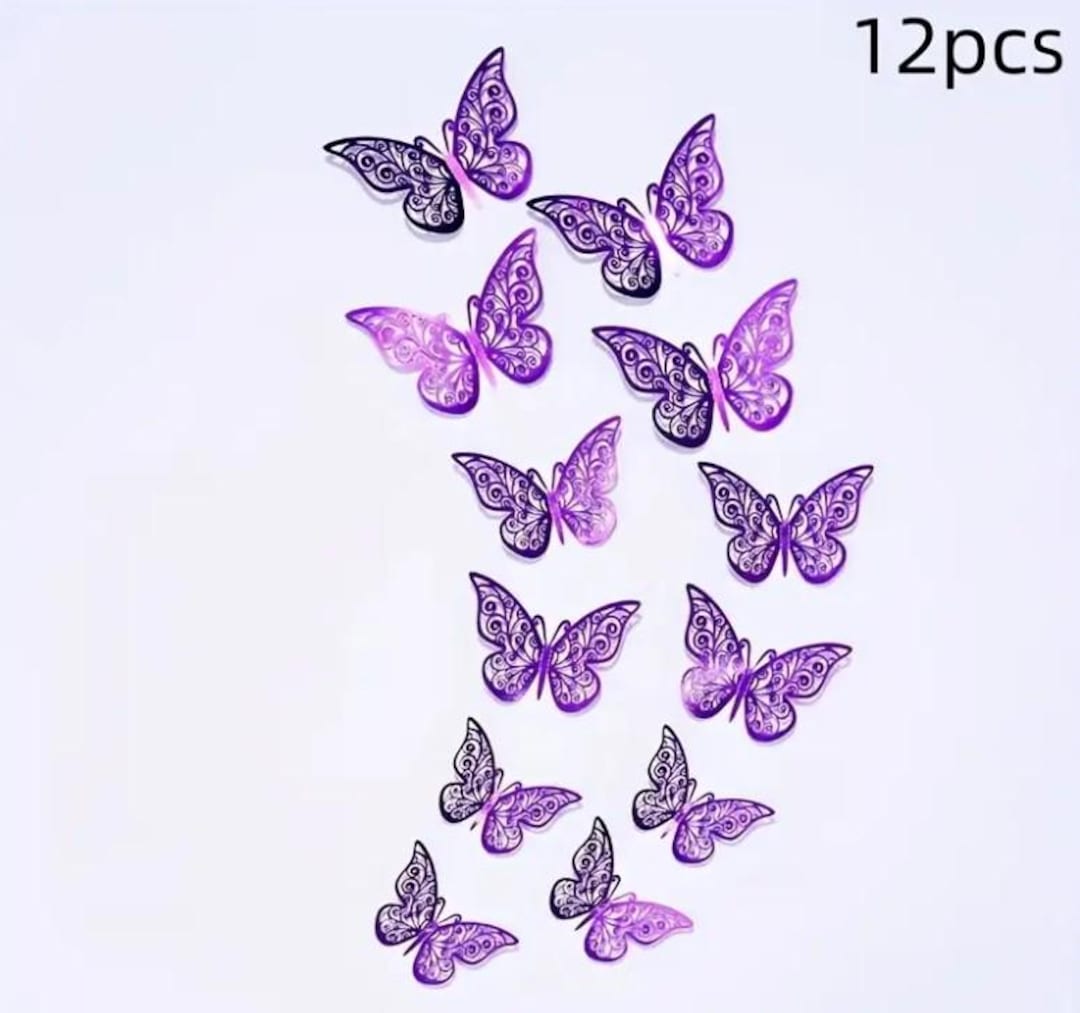 12pcs Purple Butterfly Cake Topper Set, Cake Decoration, Cupcake Topper ...