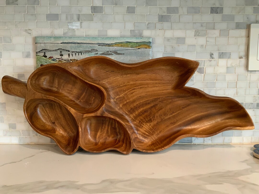 Mid Century Leaf Shaped Monkey Pod Divided Wooden Dish - Etsy