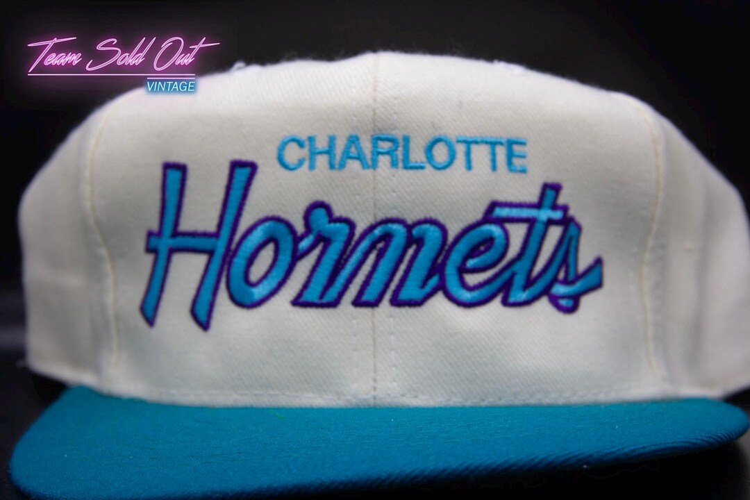 Vintage Charlotte Hornets Double Script Snapback Hat NBA - Etsy