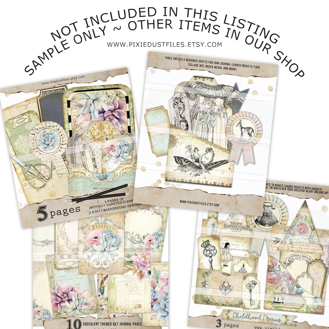 Printable Junk Journal Pockets and Tags, Digital Collage Sheet, Vintage ...