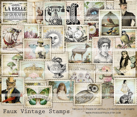Printable Faux Postage Stamps printable vintage images | Etsy