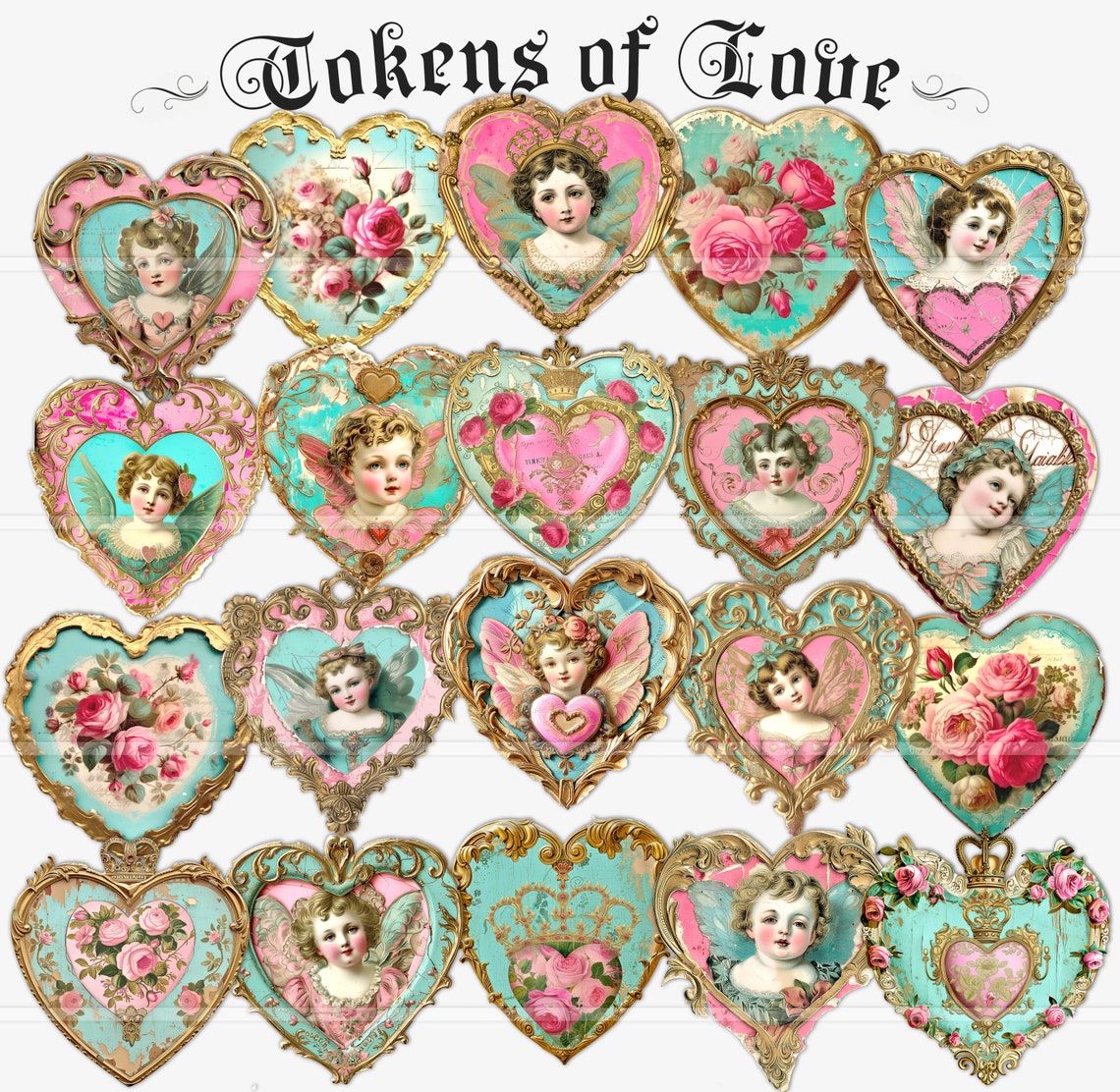 Tokens of Love Junk Journal Fussy Cut Ephemera, Valentine's Day Hearts ...