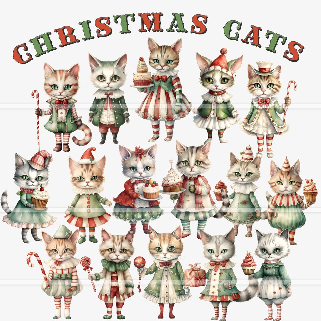 Printable Christmas Cats, Paper Dolls, Junk Journal Ephemera, Fussy Cut ...