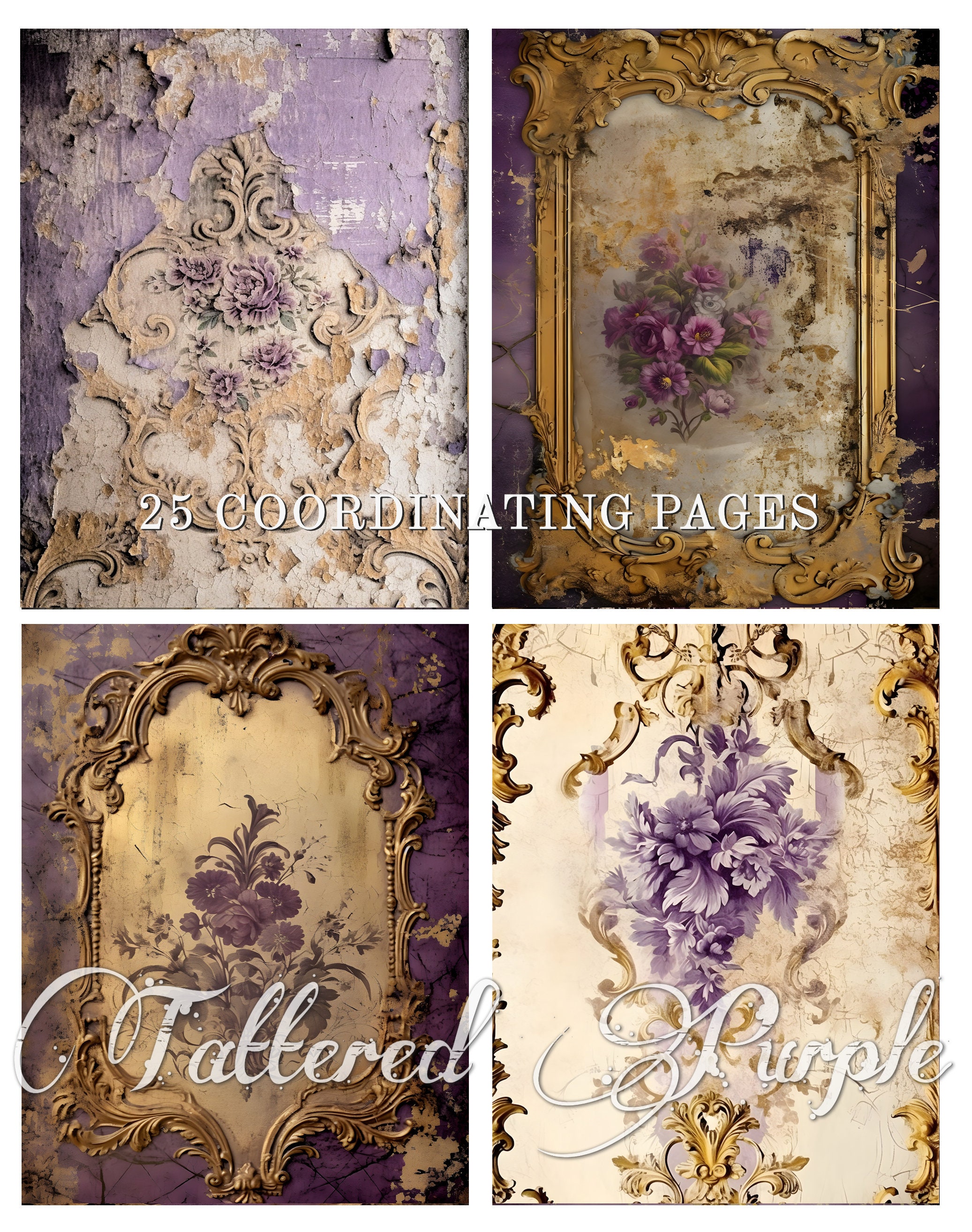 Tattered Purple Junk Journal Kit, Printable Ephemera (digital Download ...