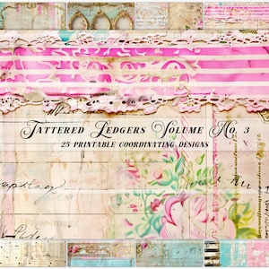 Printable Tattered Antique Ledger Papers, Pink Junk Journal Pages ...