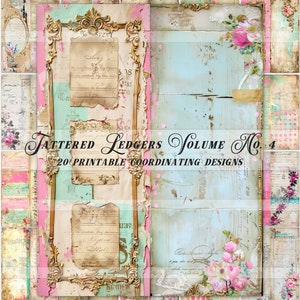 Printable Tattered Antique Ledger Papers, Pink Junk Journal Pages ...
