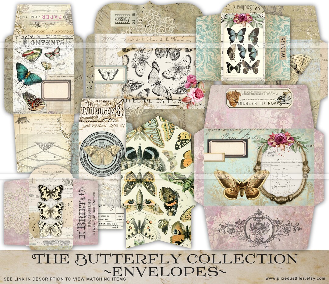 Junk Journal Envelopes, Printable Coin Envelope, Vintage Butterfly ...