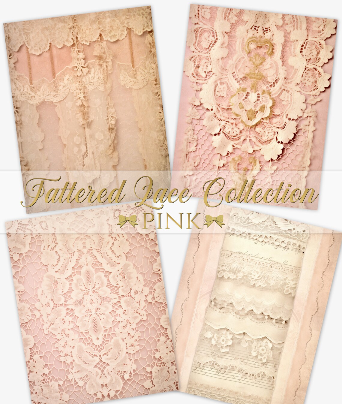 Pink Tattered Lace Printable Paper, Junk Journal Pages, Vintage Lace ...