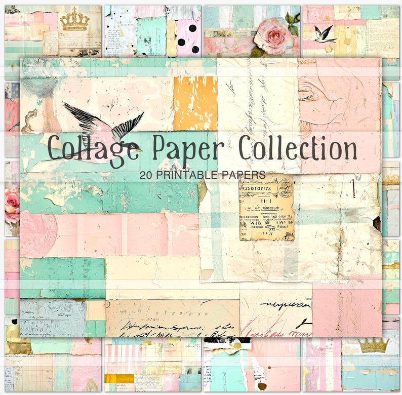 Collage Digital Paper, Mixed Media Background, Junk Journal Pages ...