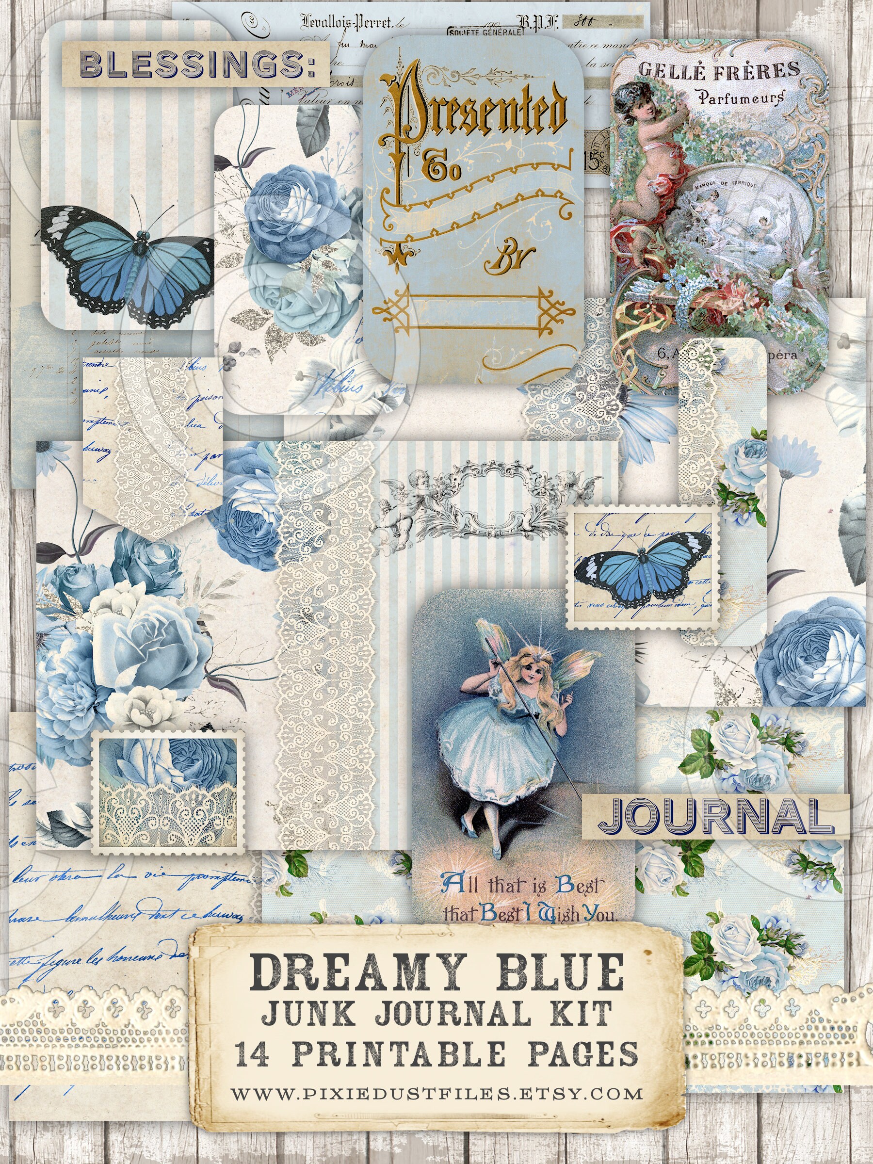 Dreamy BLUE Junk Journal Kit Printable Journaling Pages - Etsy