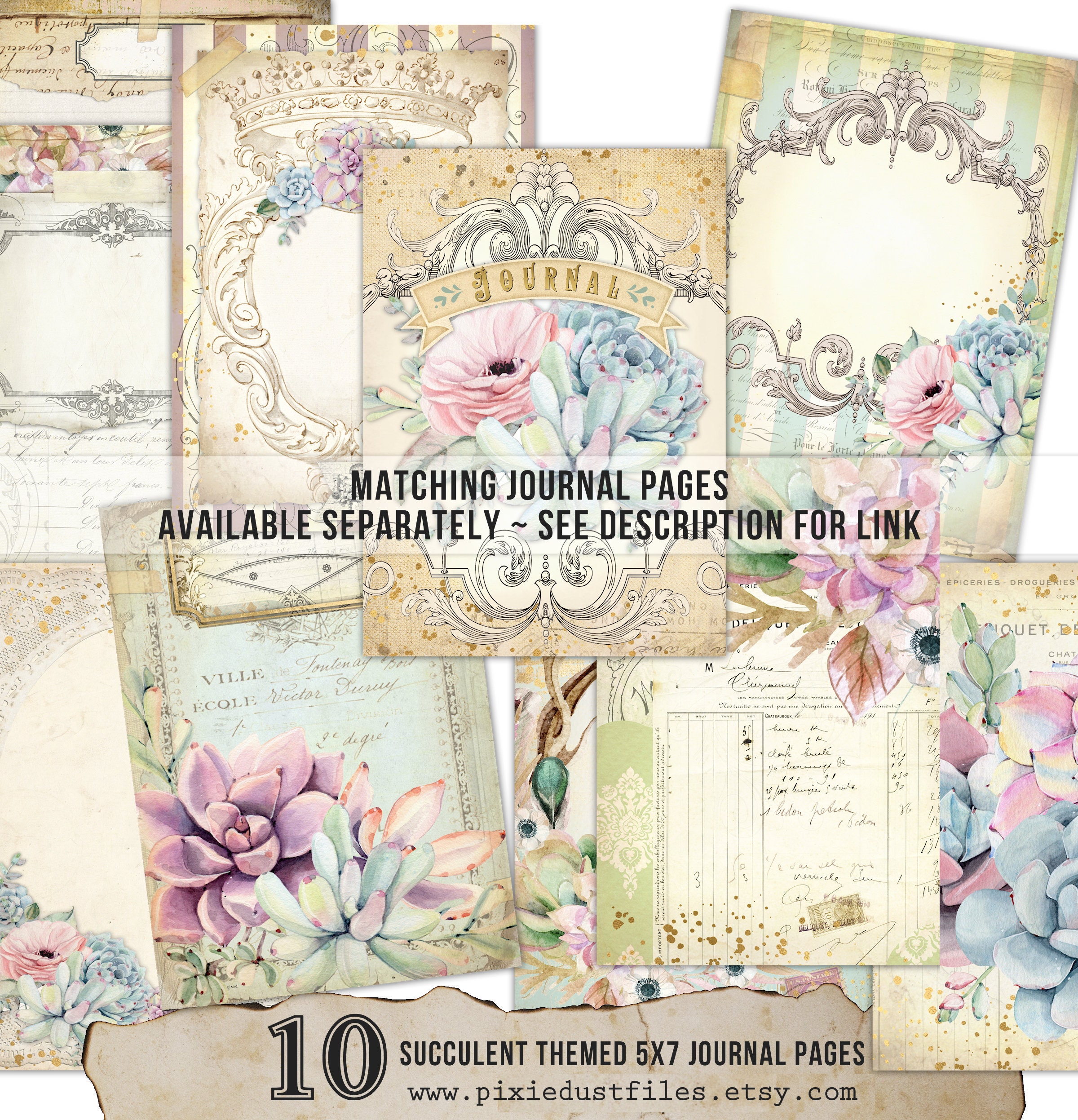 Succulent Junk Journal Printable Kit, Digital Journal Tags and Pockets ...