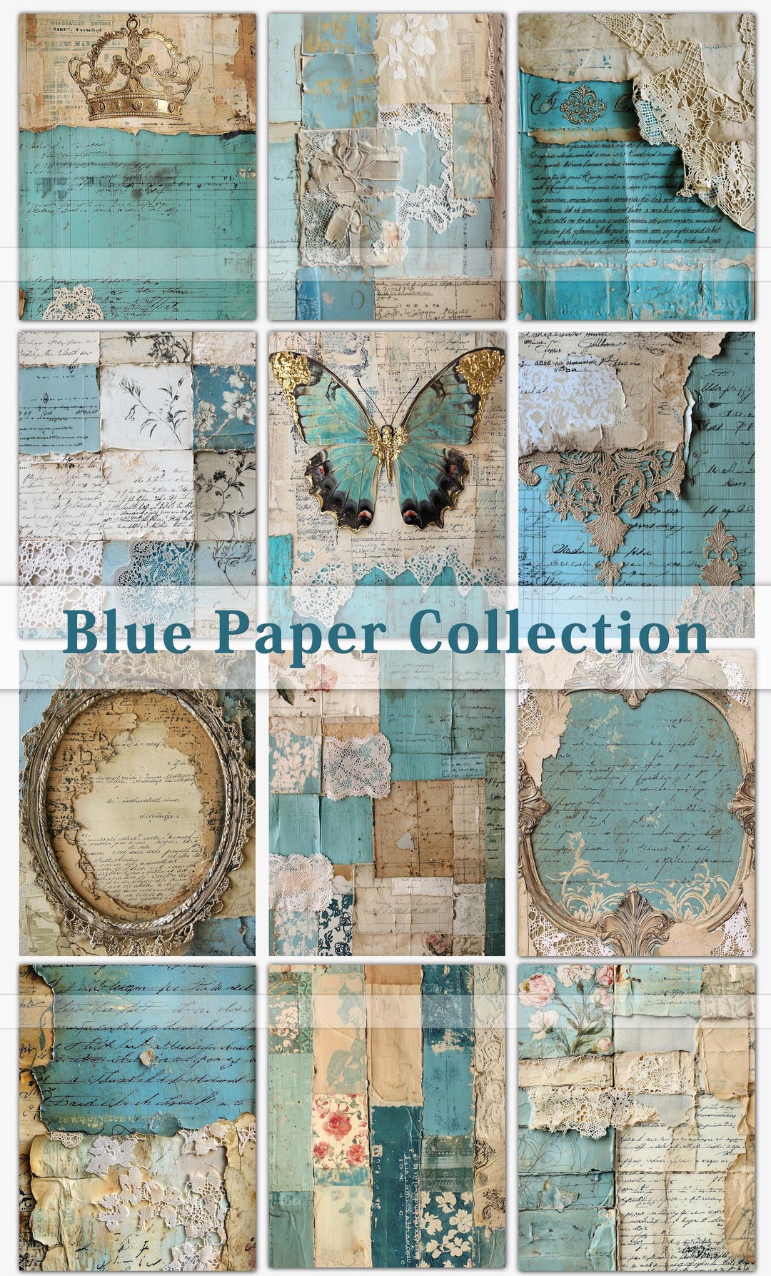 Blue Junk Journal Kit, Printable Journal Pages, Vintage Paper, Digital ...