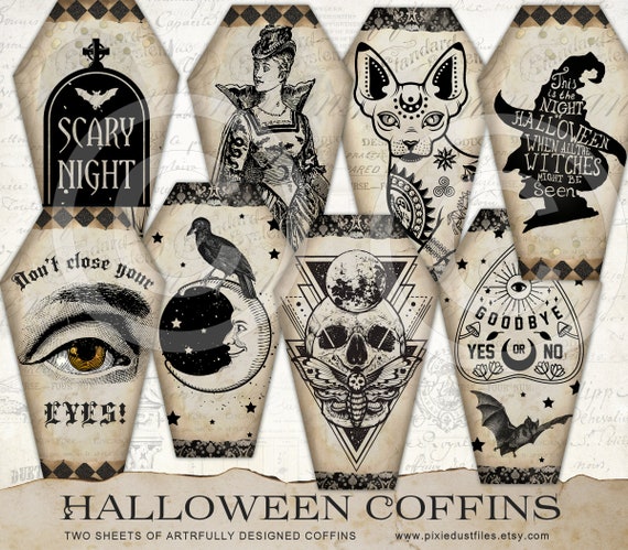 Printable Halloween Coffins Journaling Tags Scrapbooking | Etsy