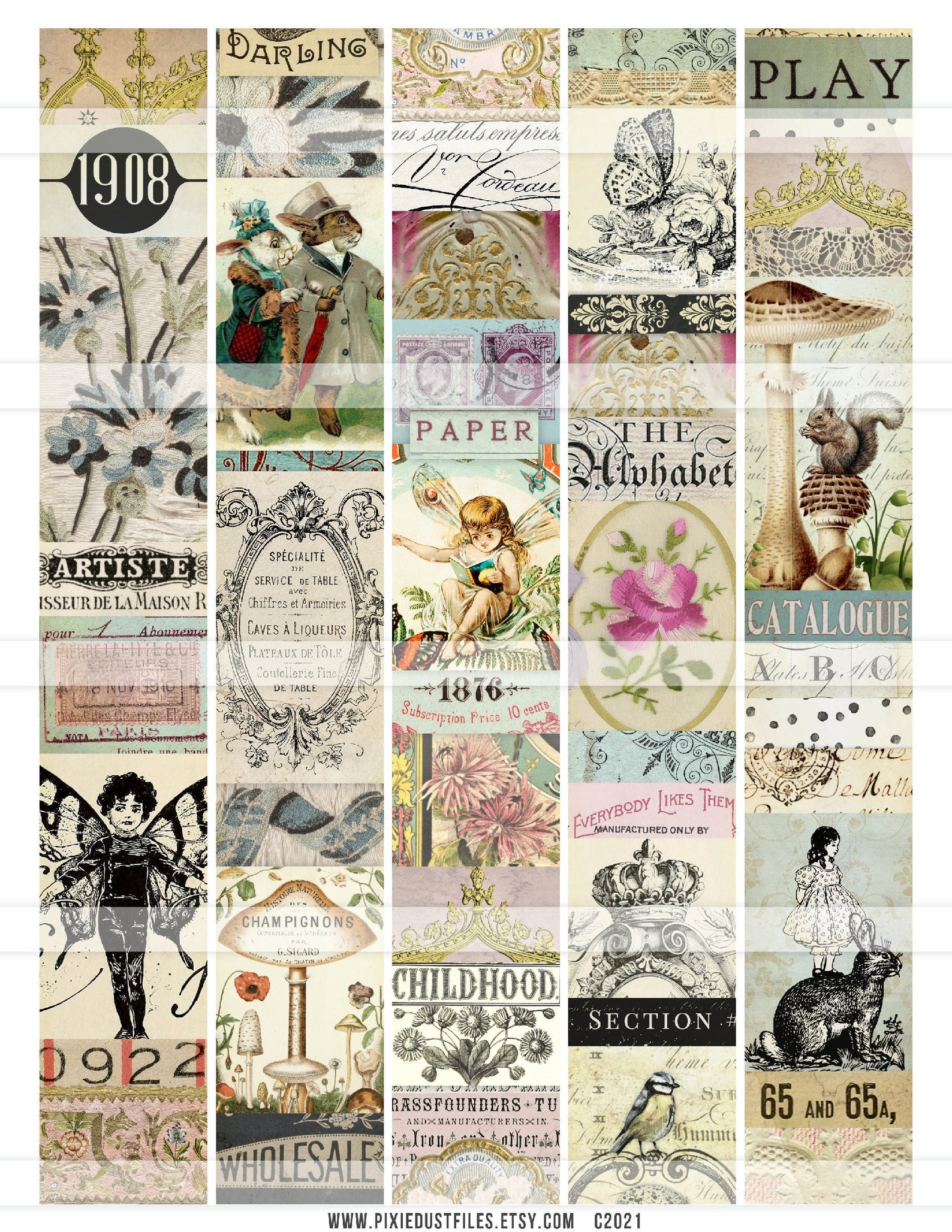 Printable Junk Journal Belly Bands, Collage Snippet Rolls, Digital ...