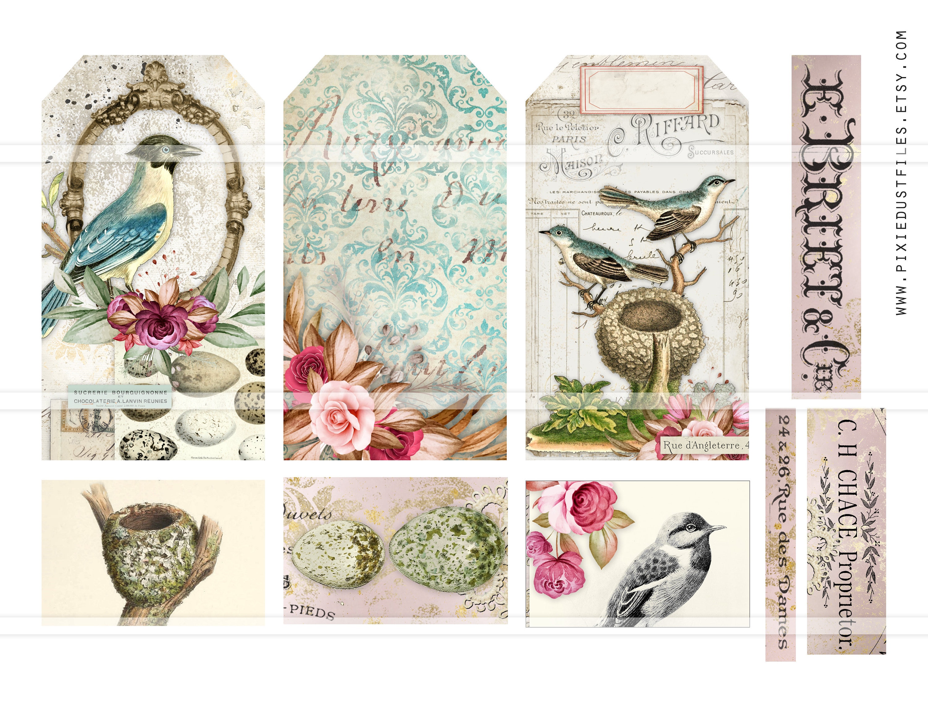 Bird Junk Journal Printable Kit, Vintage Bird Nest Images, Digital ...