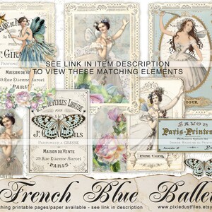 French Ballet Junk Journal Kit, Printable Pages, Vintage Blue Papers ...