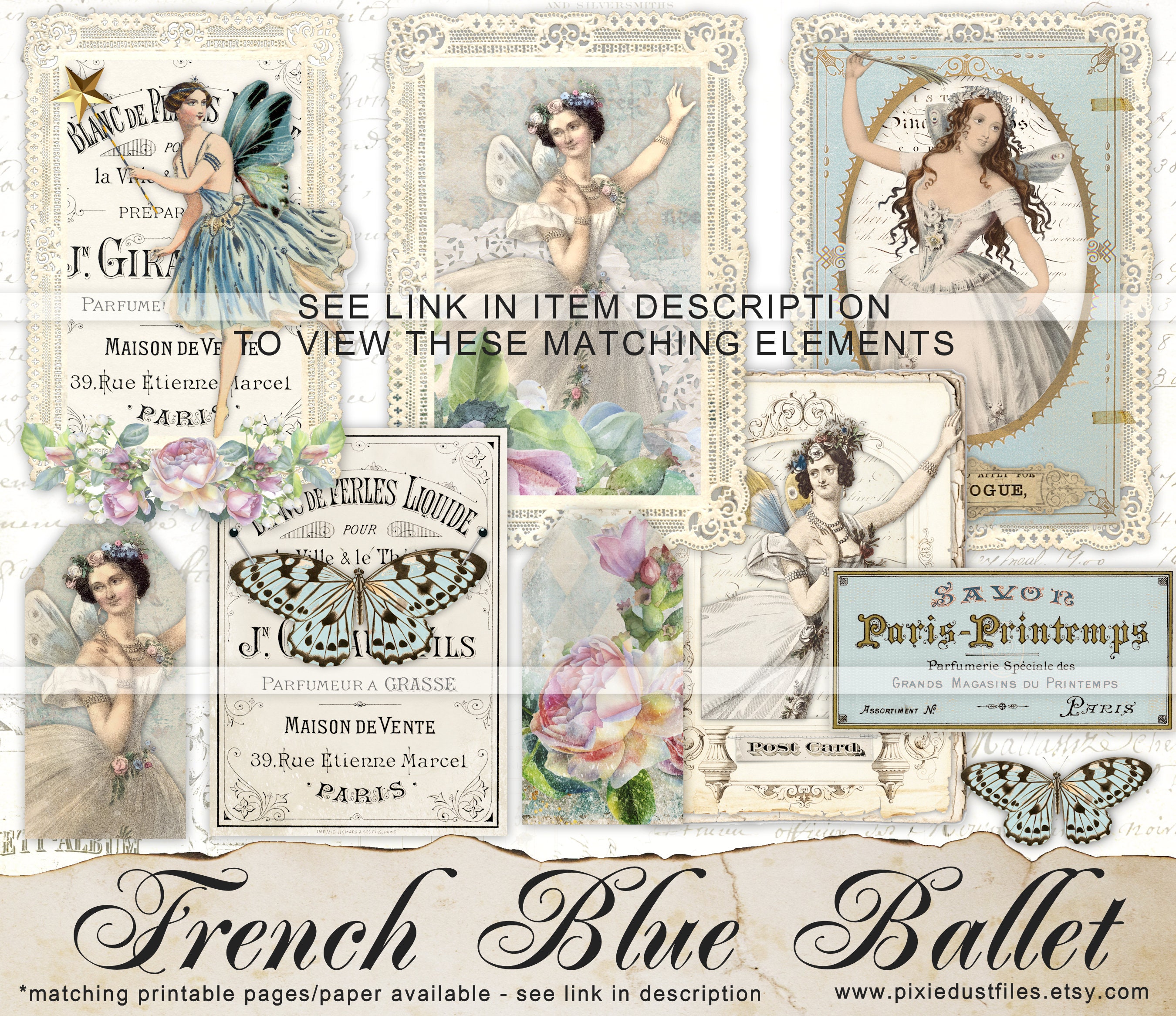 French Ballet Junk Journal Kit Printable Pages Vintage Blue - Etsy