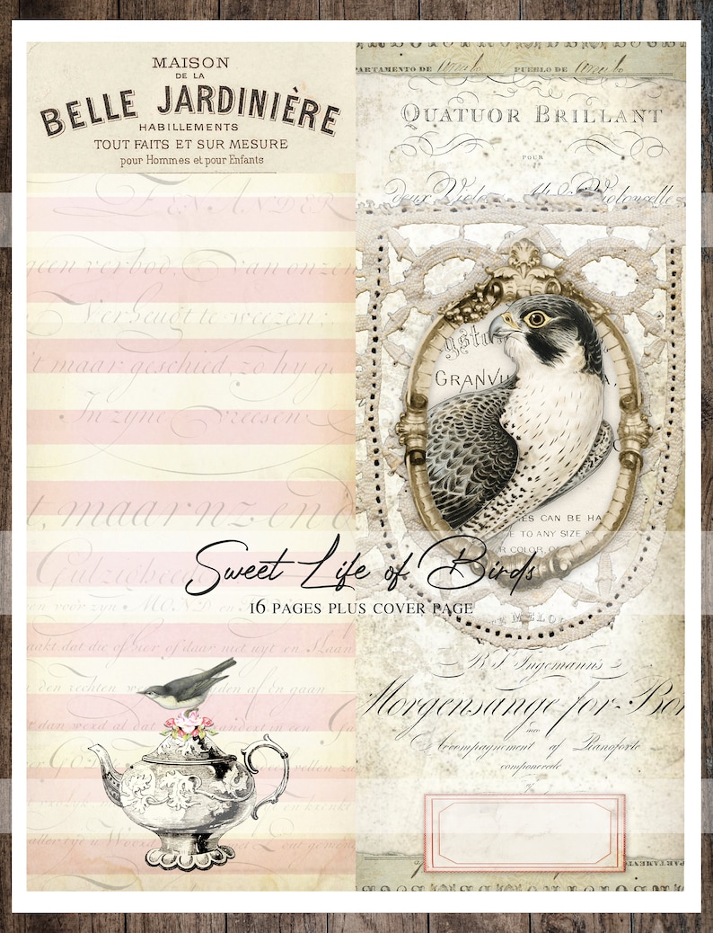 Birds Junk Journal Printable Kit Tall & Skinny Vintage Bird - Etsy