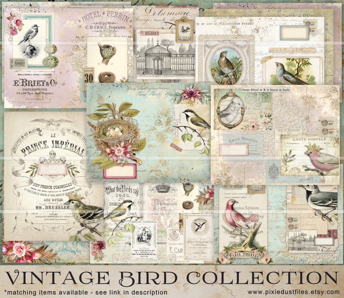 Vintage Birds Junk Journal Pages Printable Papers Journal - Etsy