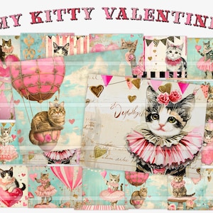 Printable Valentine's Day Junk Journal Kit, Vintage Kitten Clipart ...