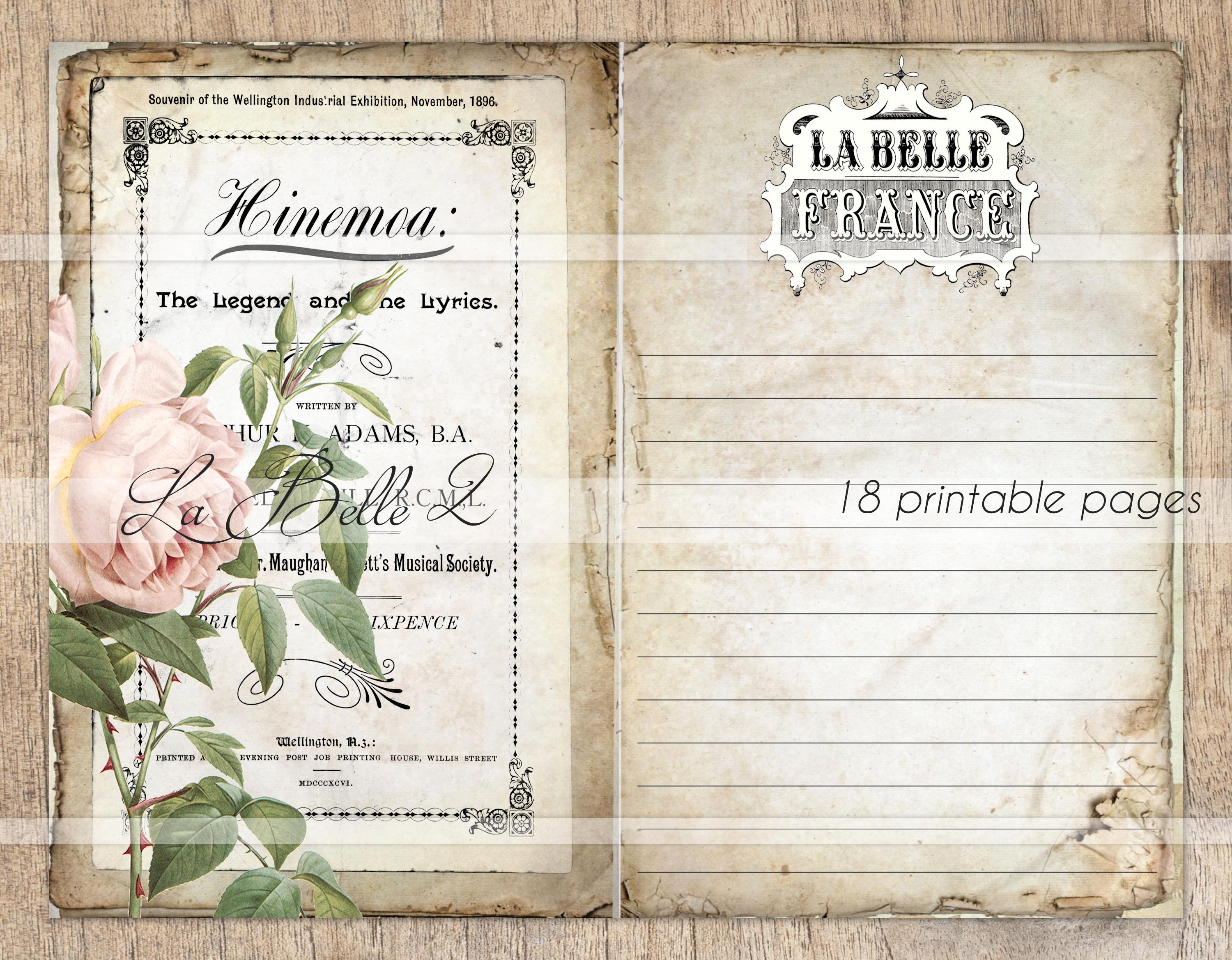 La Belle 2 Junk Journal Kit, Foldable Printable Pages, Vintage Invoices ...