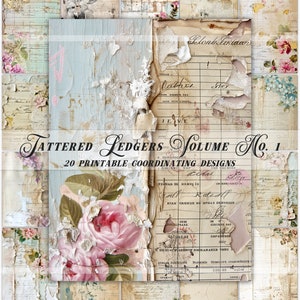 Printable Tattered Antique Ledger Papers, Junk Journal Pages, Digital ...