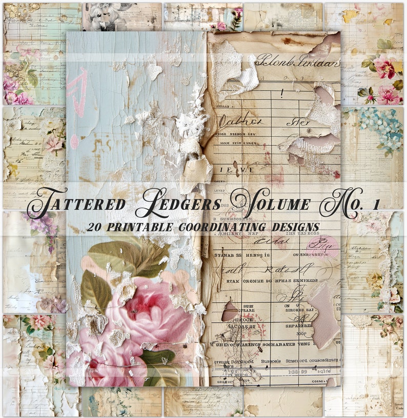 Printable Tattered Ledger Papers, Antique Journal Ephemera (digital ...