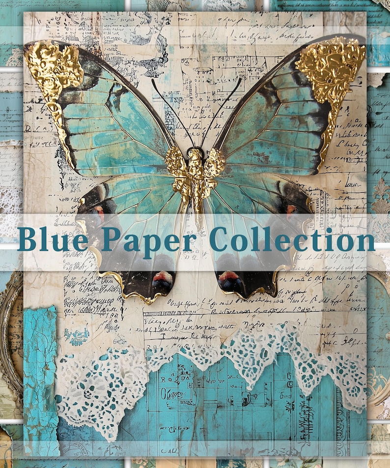 Blue Junk Journal Kit, Printable Journal Pages, Vintage Paper, Digital ...